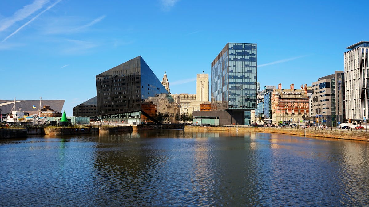 Modern architecture along the Liverpool waterfront at Pier Head