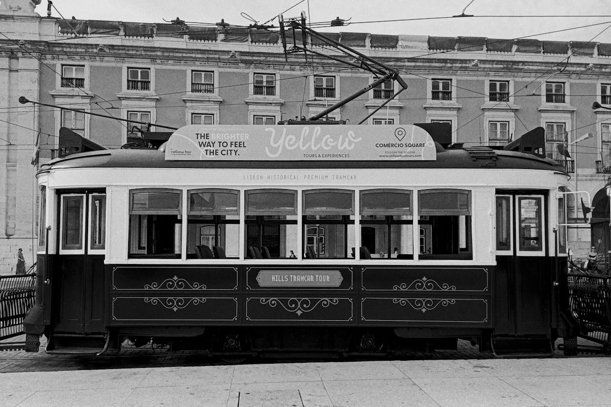 Vintage Lisbon tram at Comercio Square