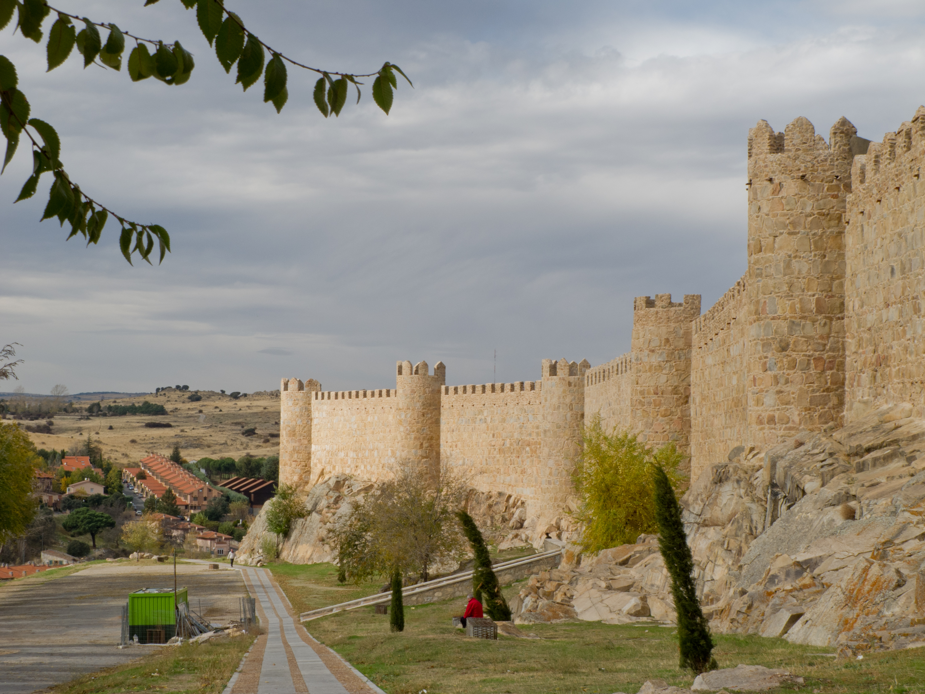Complete panoramic view of the medieval walls of Avila with towers stretching into the distance