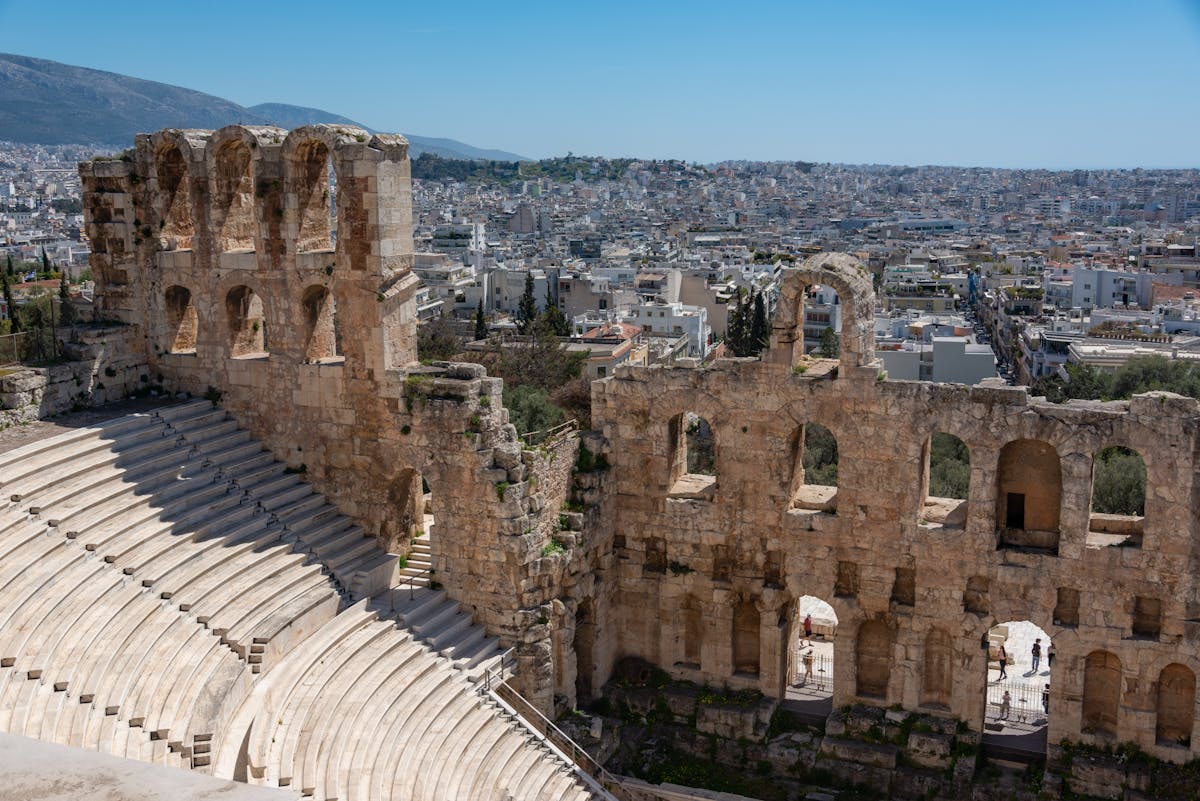 The ancient Odeon of Herodes Atticus amphitheater ruins in Athens