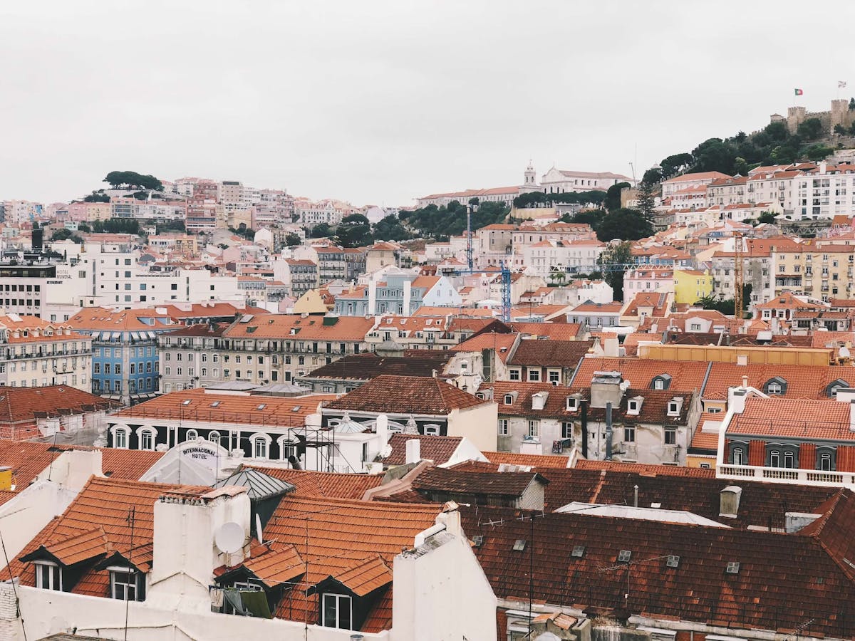 Panoramic view of Lisbon historic rooftops and architecture
