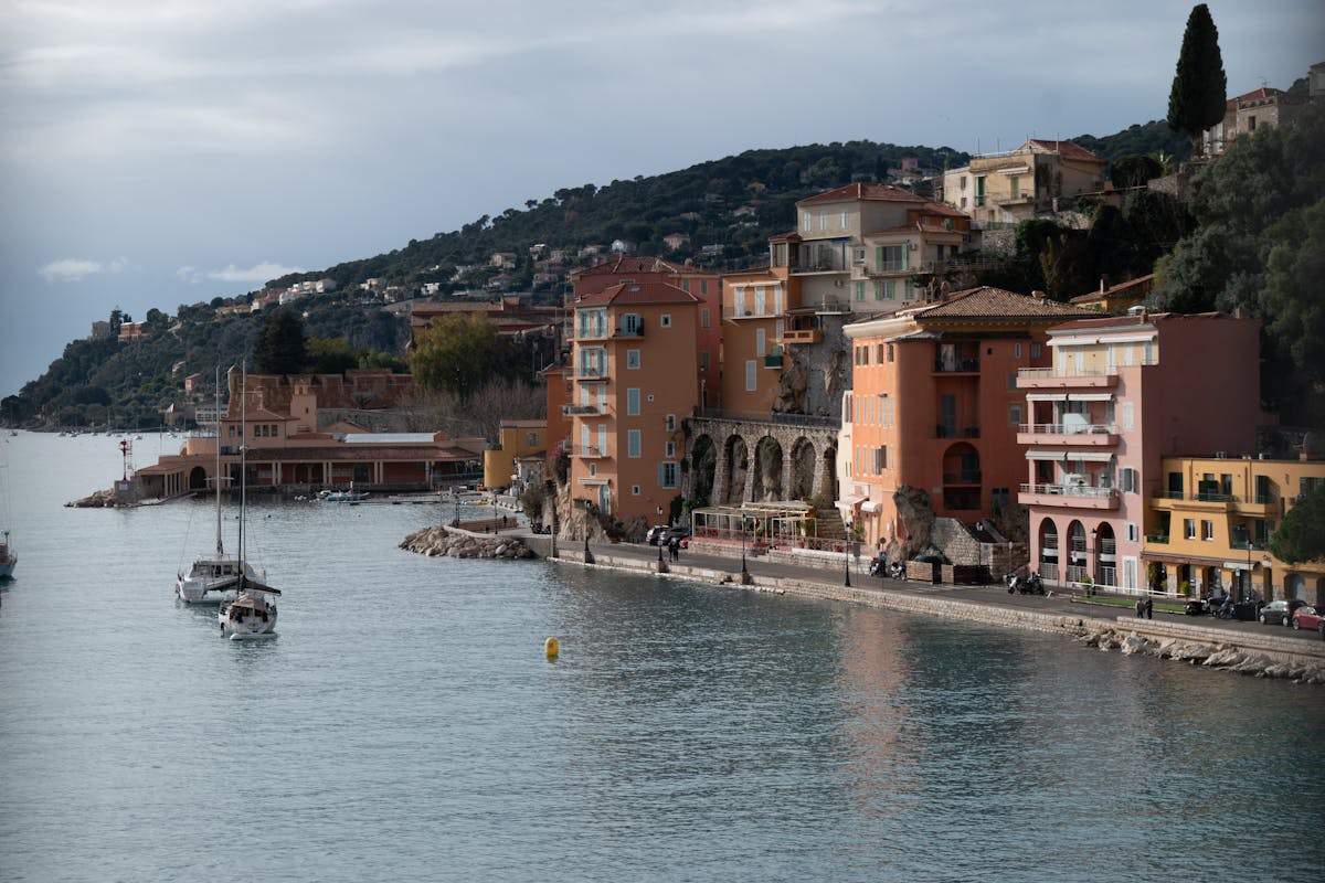 Colorful waterfront buildings in Villefranche-sur-Mer along the French Riviera coast