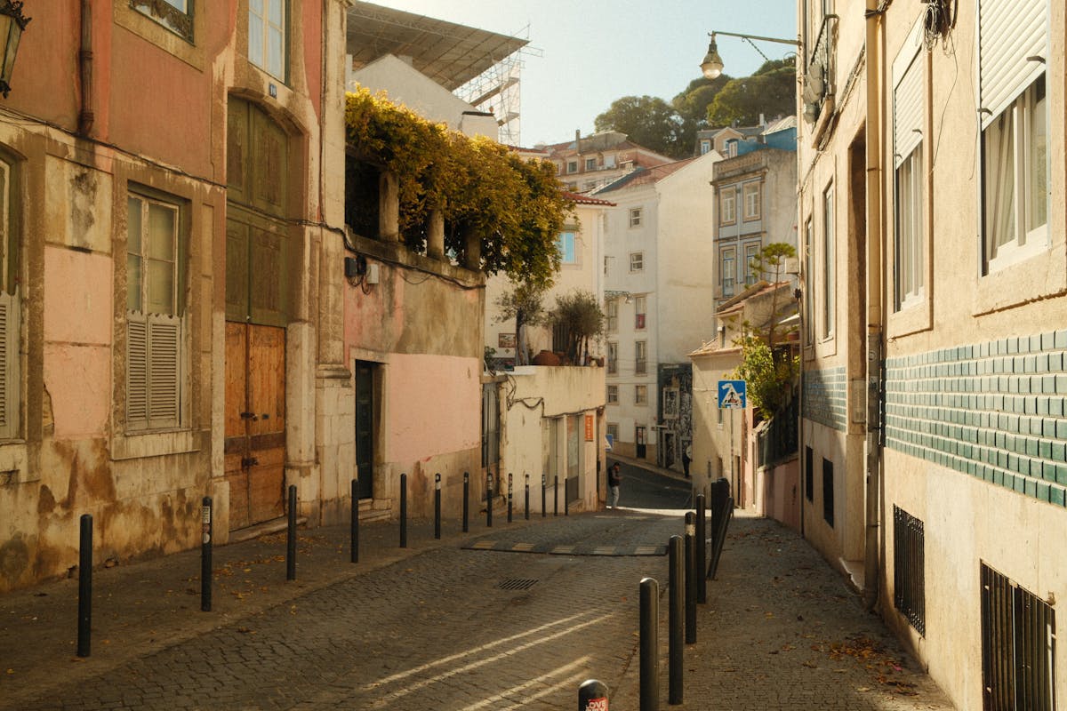 A picturesque narrow street in Lisbon with historic charm