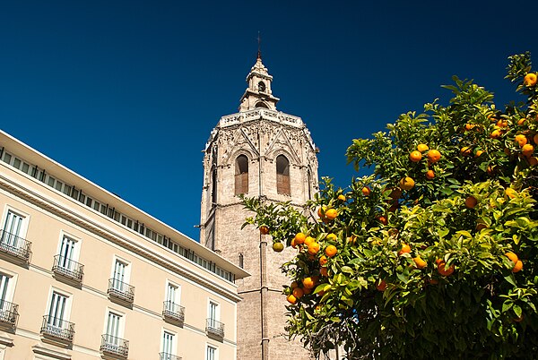 Miguelete bell tower El Micalet rising above Valencia Cathedral