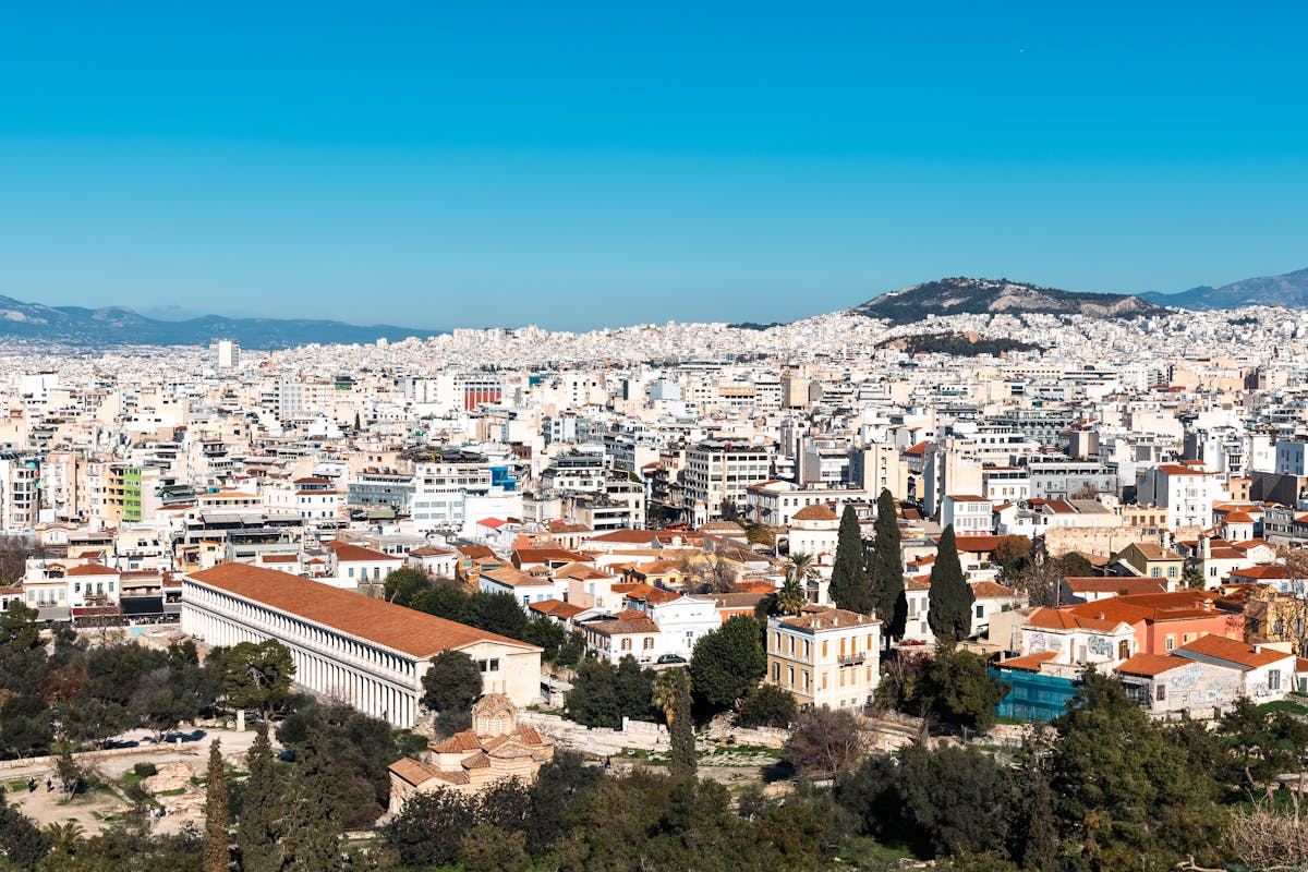 Aerial photograph of Athens city with the Acropolis hill in the center