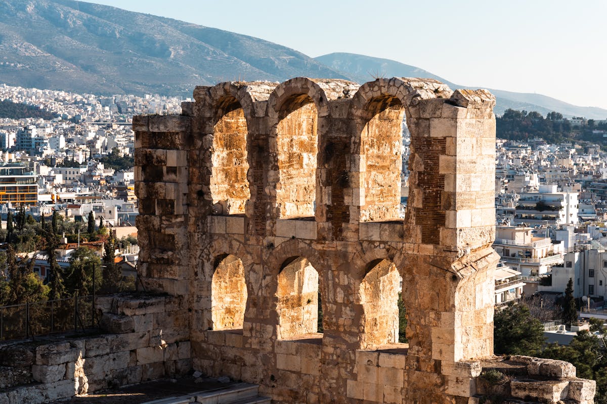 The ancient Odeon of Herodes Atticus amphitheater below the Acropolis