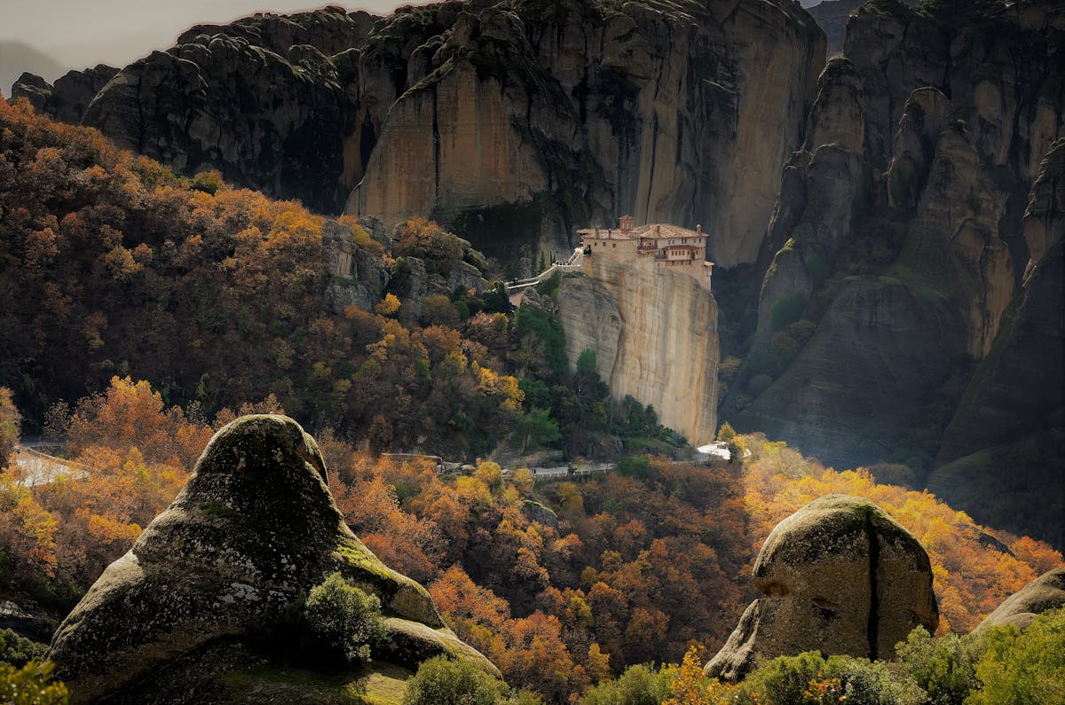 Meteora monastery perched on rocky cliffs
