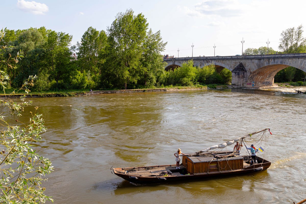 Traditional wooden boat on the Loire River in summer
