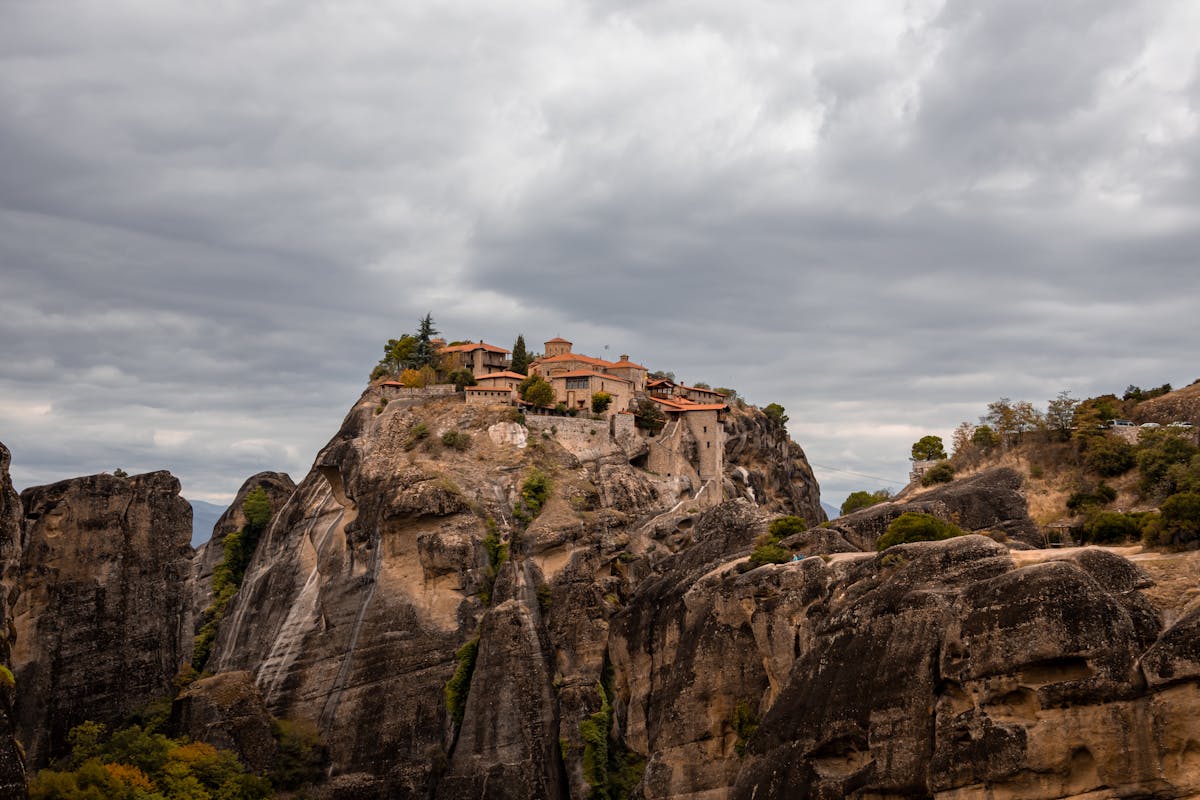 Dramatic landscape of Meteora monastery on cliff