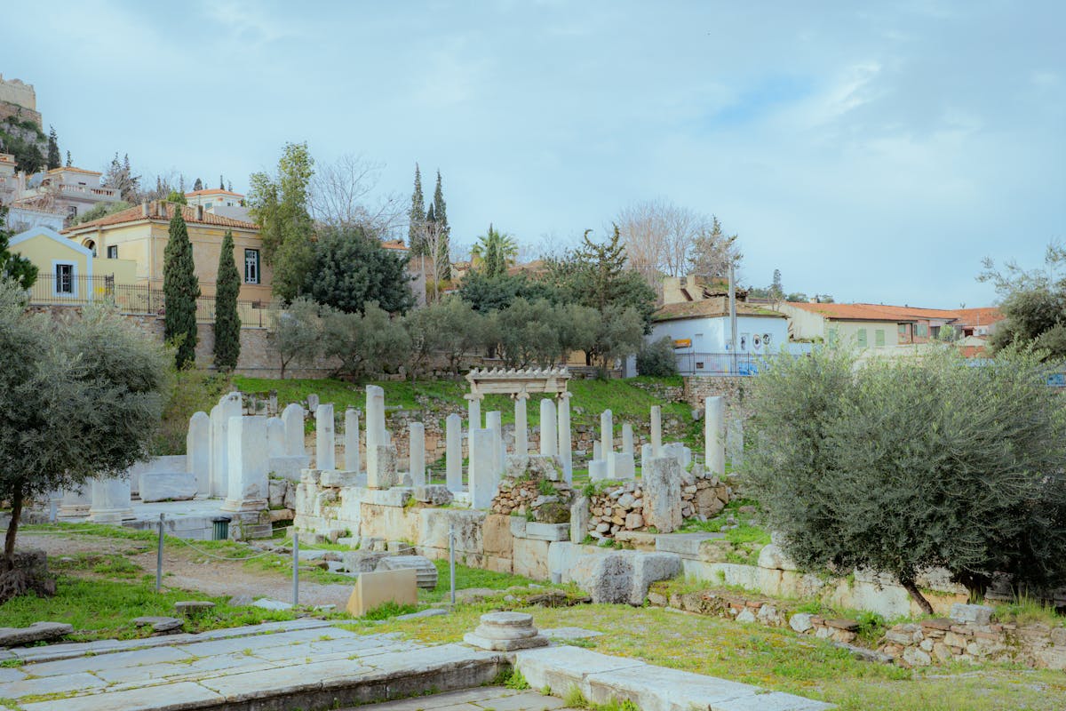 Ancient Greek ruins in the Plaka neighbourhood of Athens