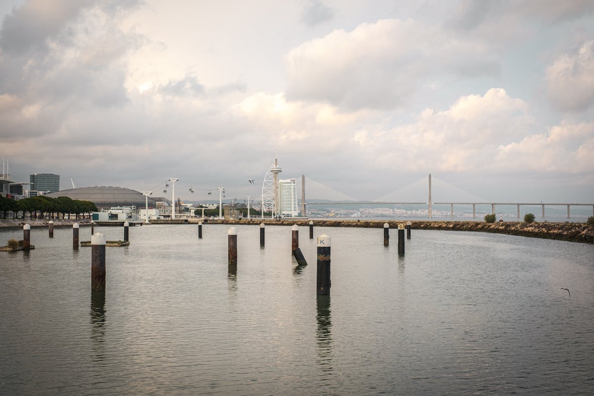 Wide view of Lisbon showing the Vasco da Gama Bridge stretching across the Tagus River