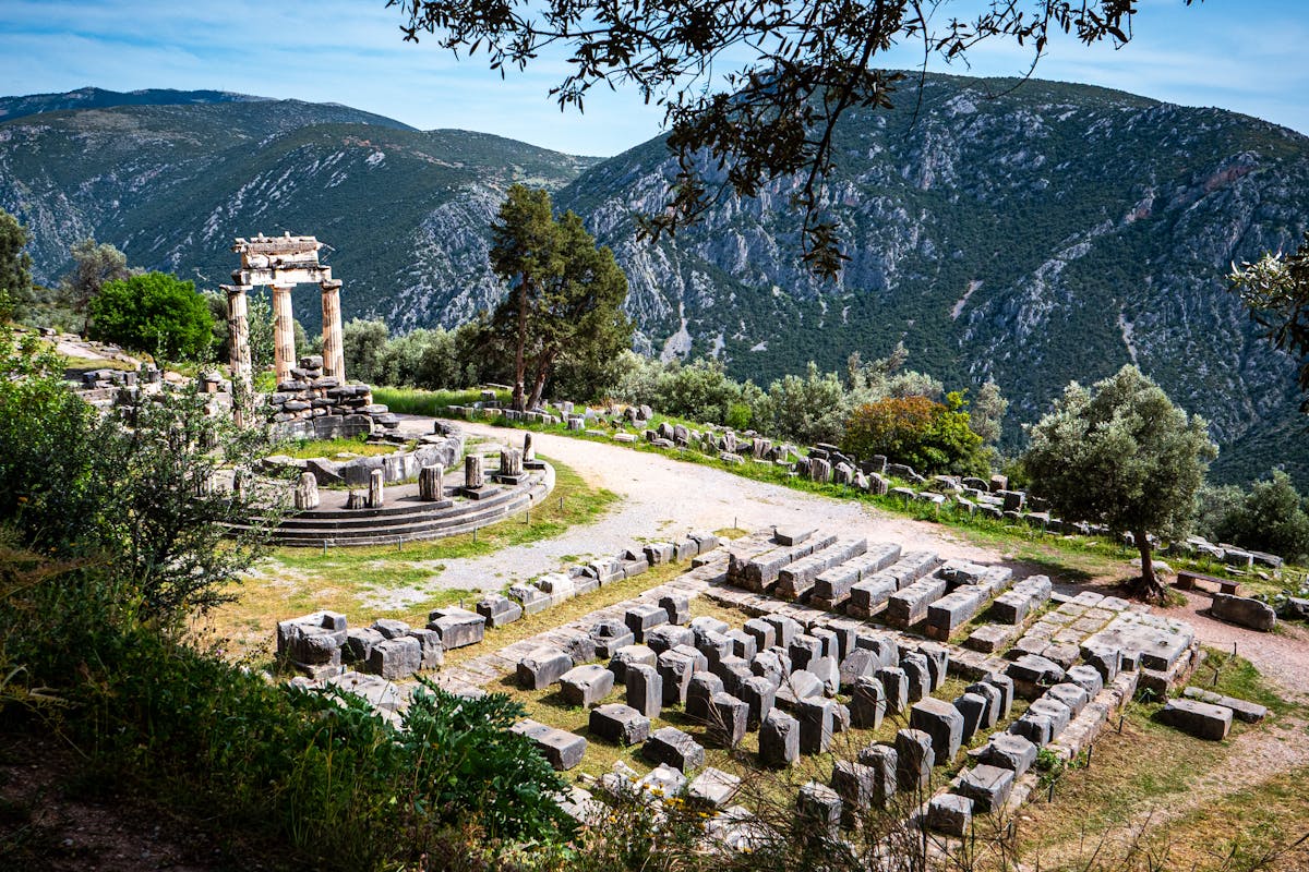 The ancient ruins of Delphi archaeological site in Greece
