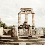The circular Tholos ruins at the sanctuary of Athena Pronaia in Delphi