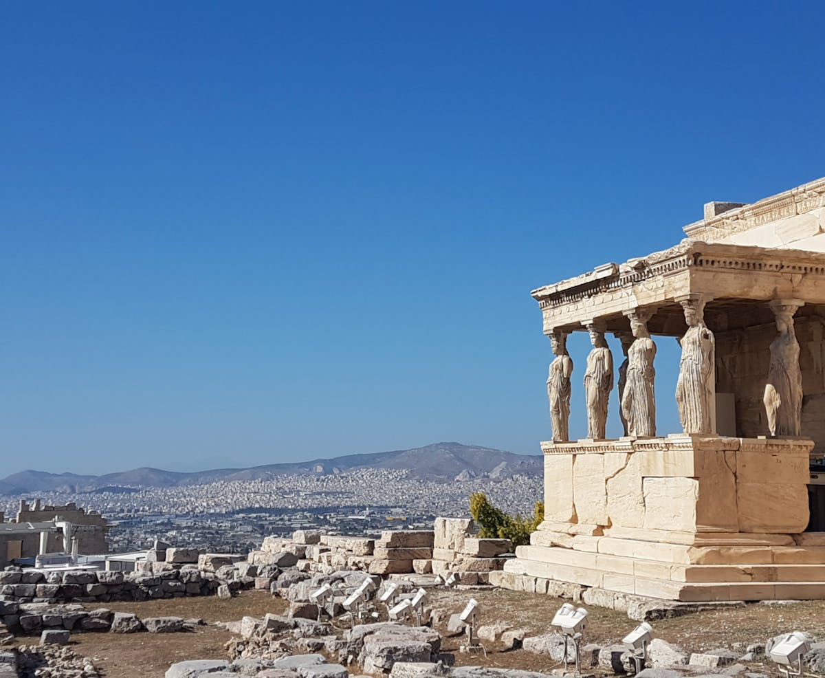 The Erechtheion temple showing the famous Caryatid columns on the Acropolis
