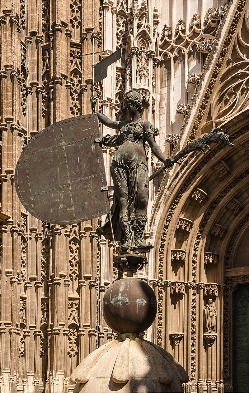 The Giraldillo bronze weathervane statue on top of the Giralda tower in Seville