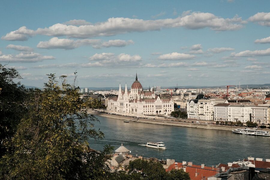 A breathtaking view of the Hungarian Parliament Building along the Danube