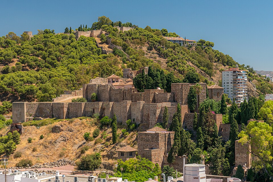 Aerial view of the Alcazaba fortress in Malaga with the port in the background