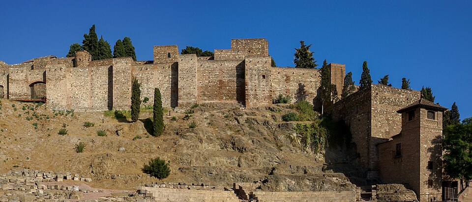 Stone walls and towers of the Alcazaba fortress in Malaga