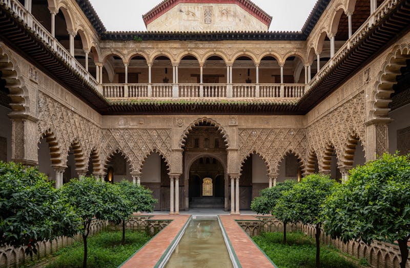 Stunning Moorish architecture at the Patio de las Doncellas in the Alcazar of Seville