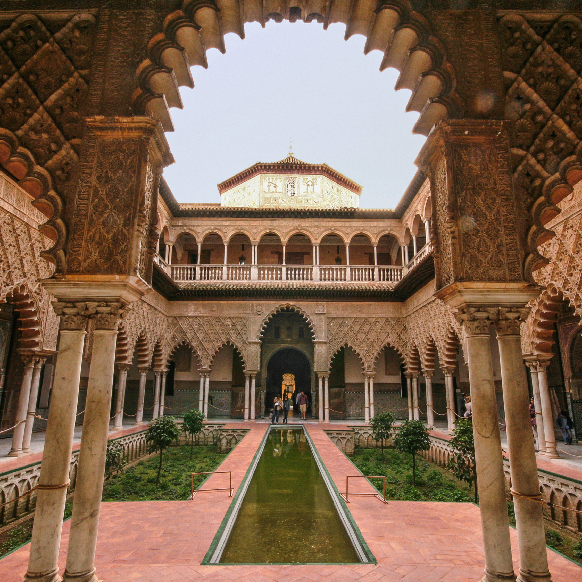 The Patio de las Doncellas with its reflecting pool at the Royal Alcazar of Seville