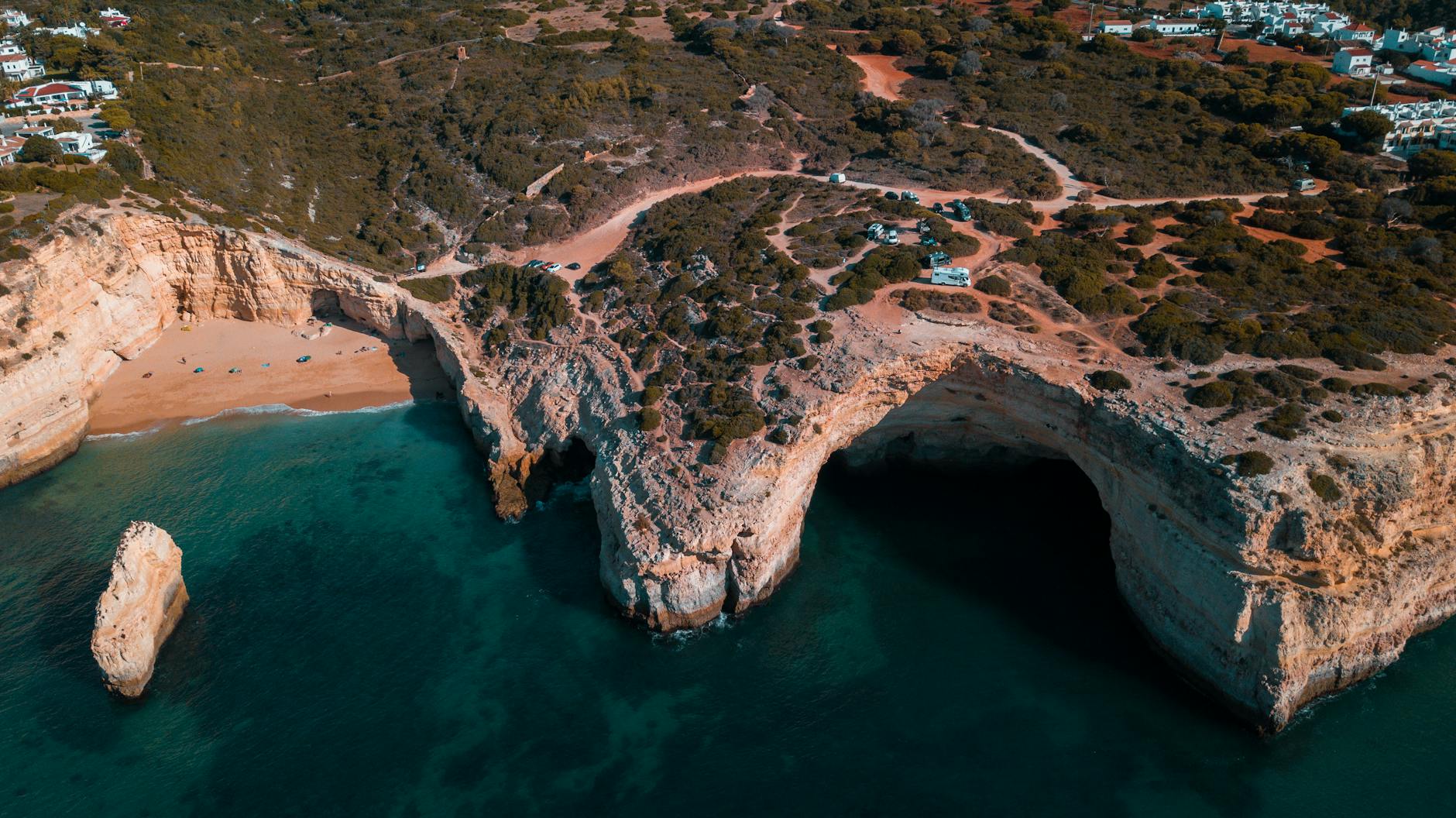 Aerial view of rocky Algarve coast