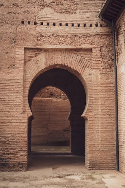 Ornate Moorish archway at the Alhambra palace in Granada