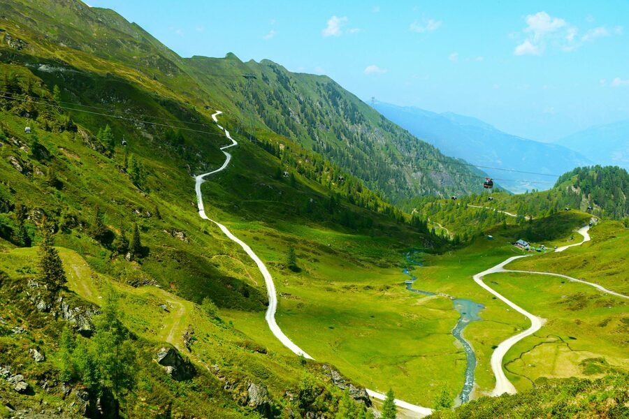 Alpine cable car in mountains
