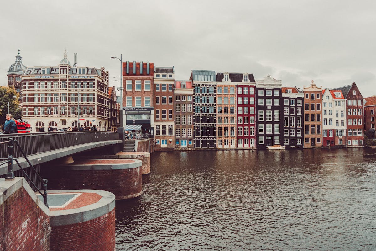 Amsterdam canal houses along the river