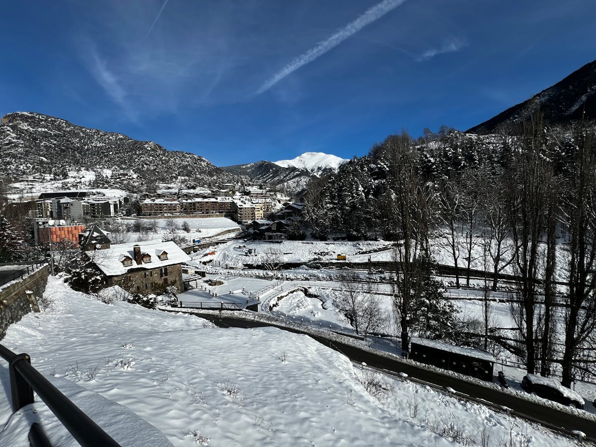 Snow-covered mountains and buildings in La Massana, Andorra