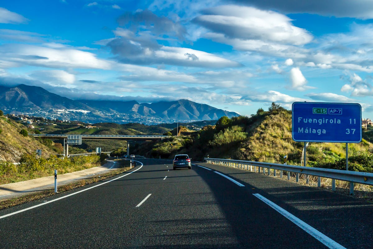 AP-7 highway near the Spanish coast with mountains in the distance