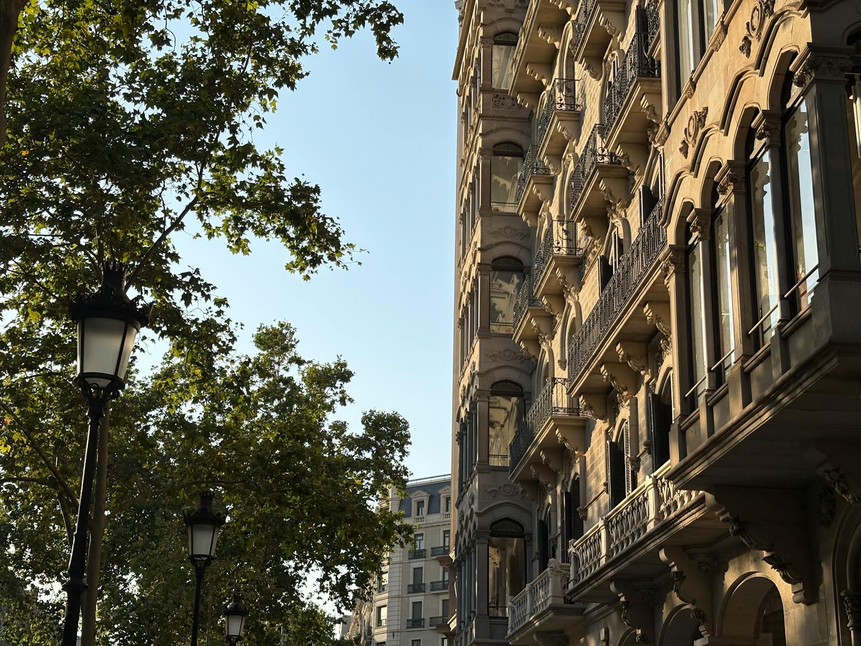 Gothic architecture in Barcelona illuminated by warm evening light