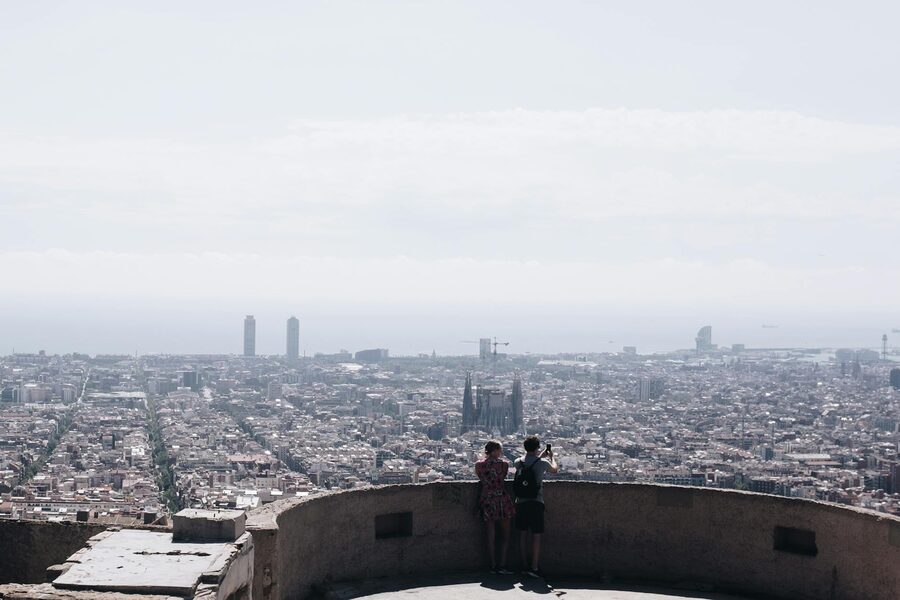 Breathtaking aerial view of Barcelona skyline with iconic landmarks