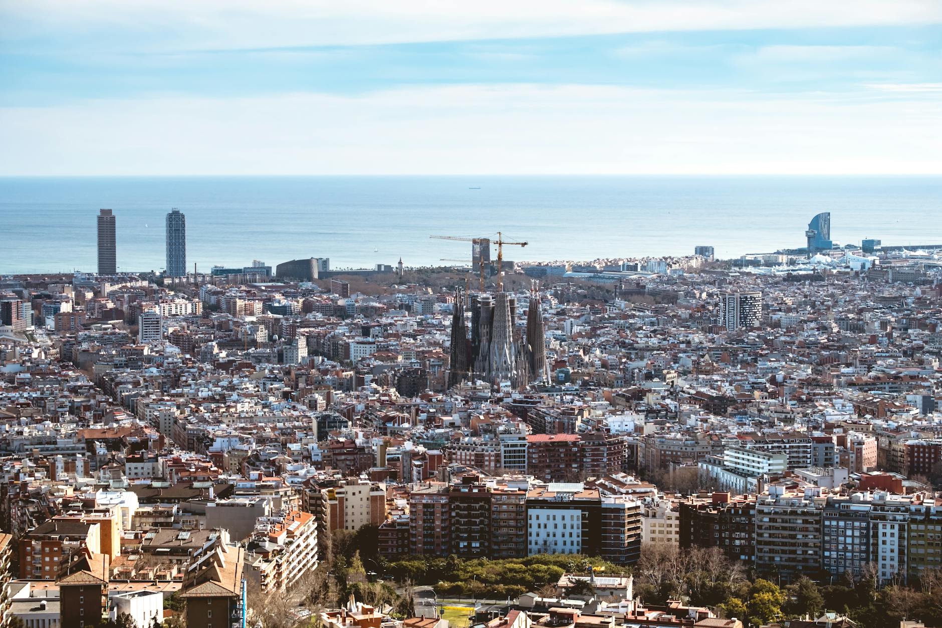 Barcelona skyline panorama as seen from the Mediterranean sea