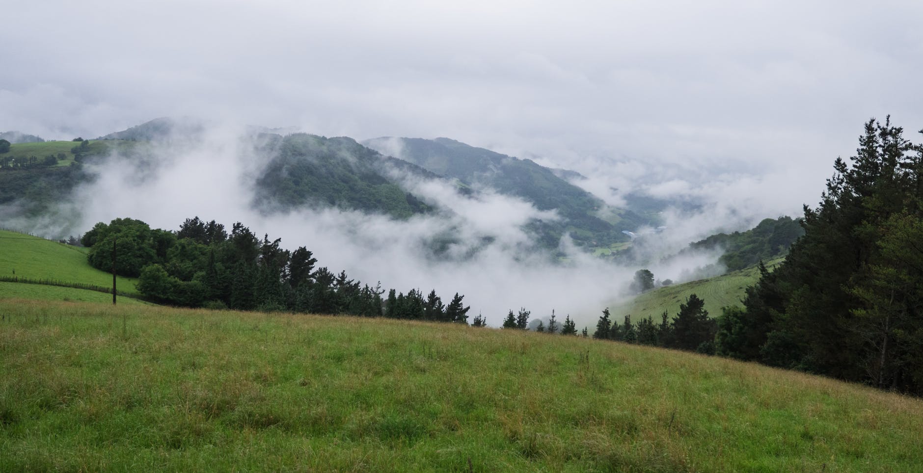 Rolling green hills of the Basque Country surrounding Bilbao