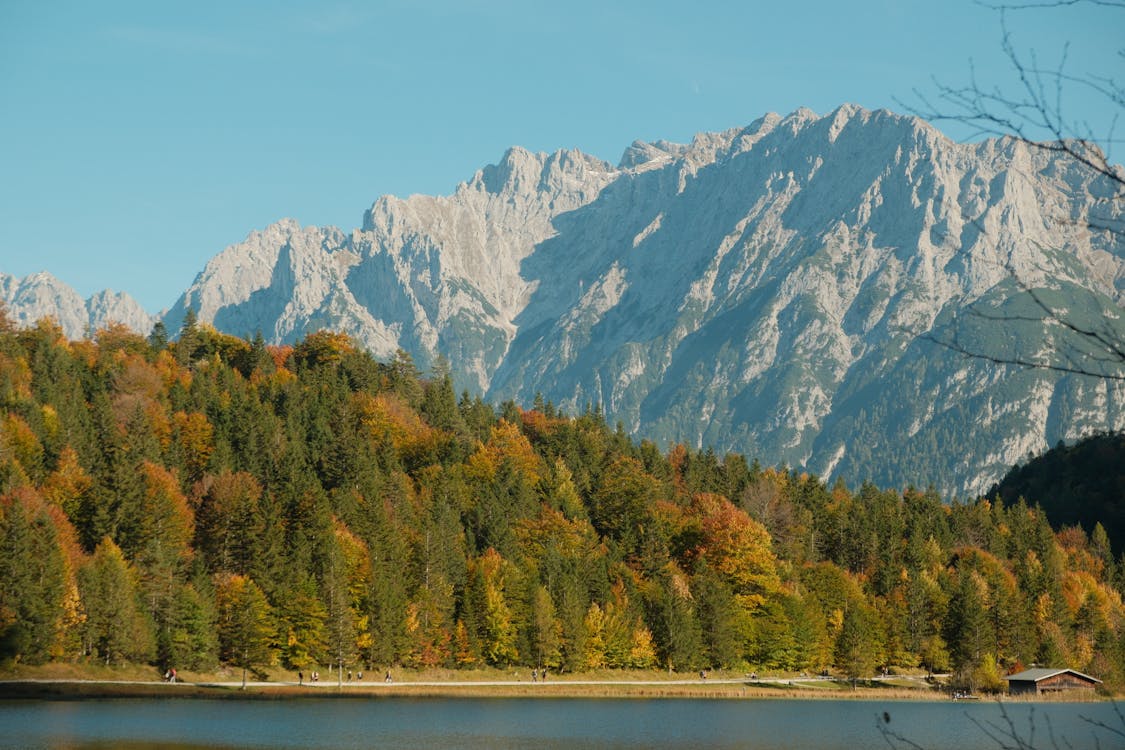Golden autumn landscape in the Bavarian Alps with mountain views