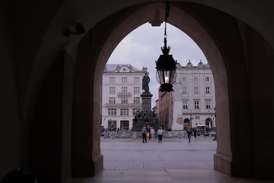 Adam Mickiewicz Monument in Krakow's historic Old Town