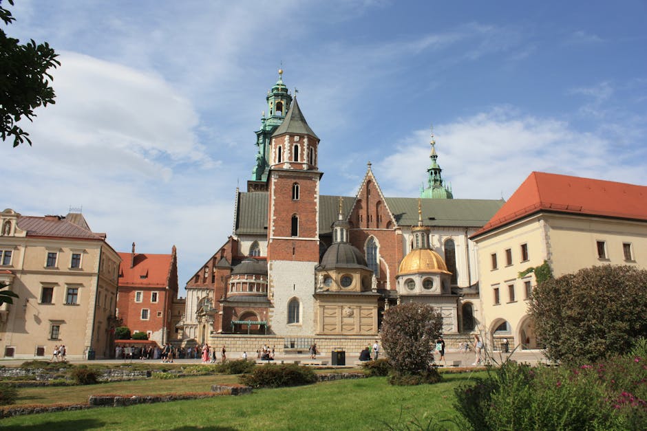 Historic Wawel Cathedral with clear blue skies in Kraków, Poland