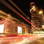 Callao Square in Madrid at night with city lights