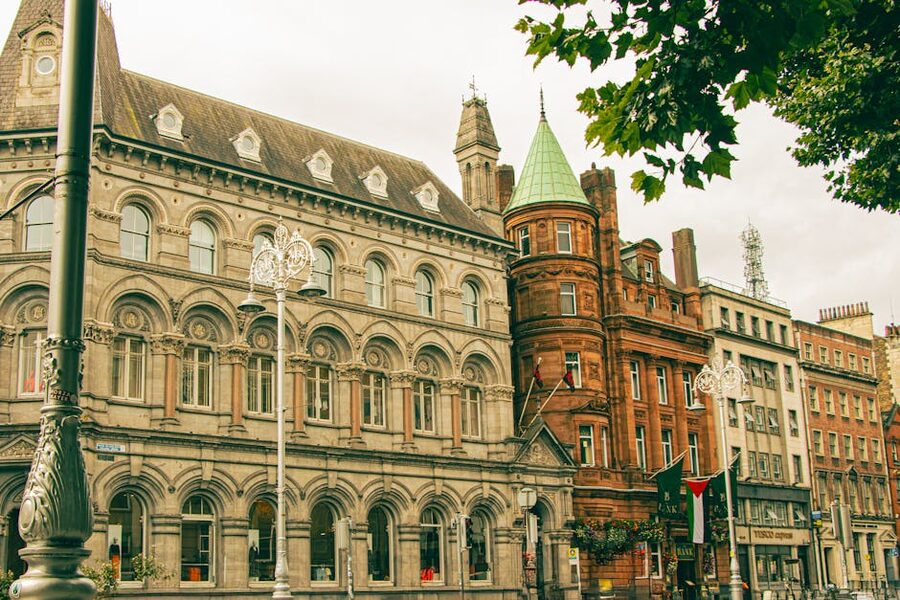 Captivating view of historic buildings in Dublin showcasing unique architectural styles