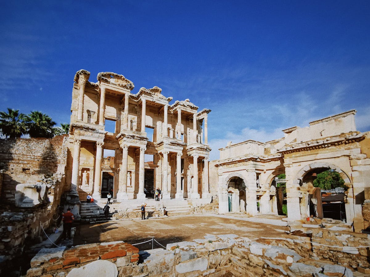 Library of Celsus at Ephesus under bright blue sky