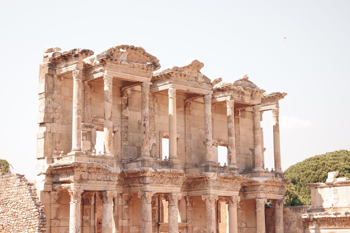 Ancient Library of Celsus facade at Ephesus archaeological site in Turkey