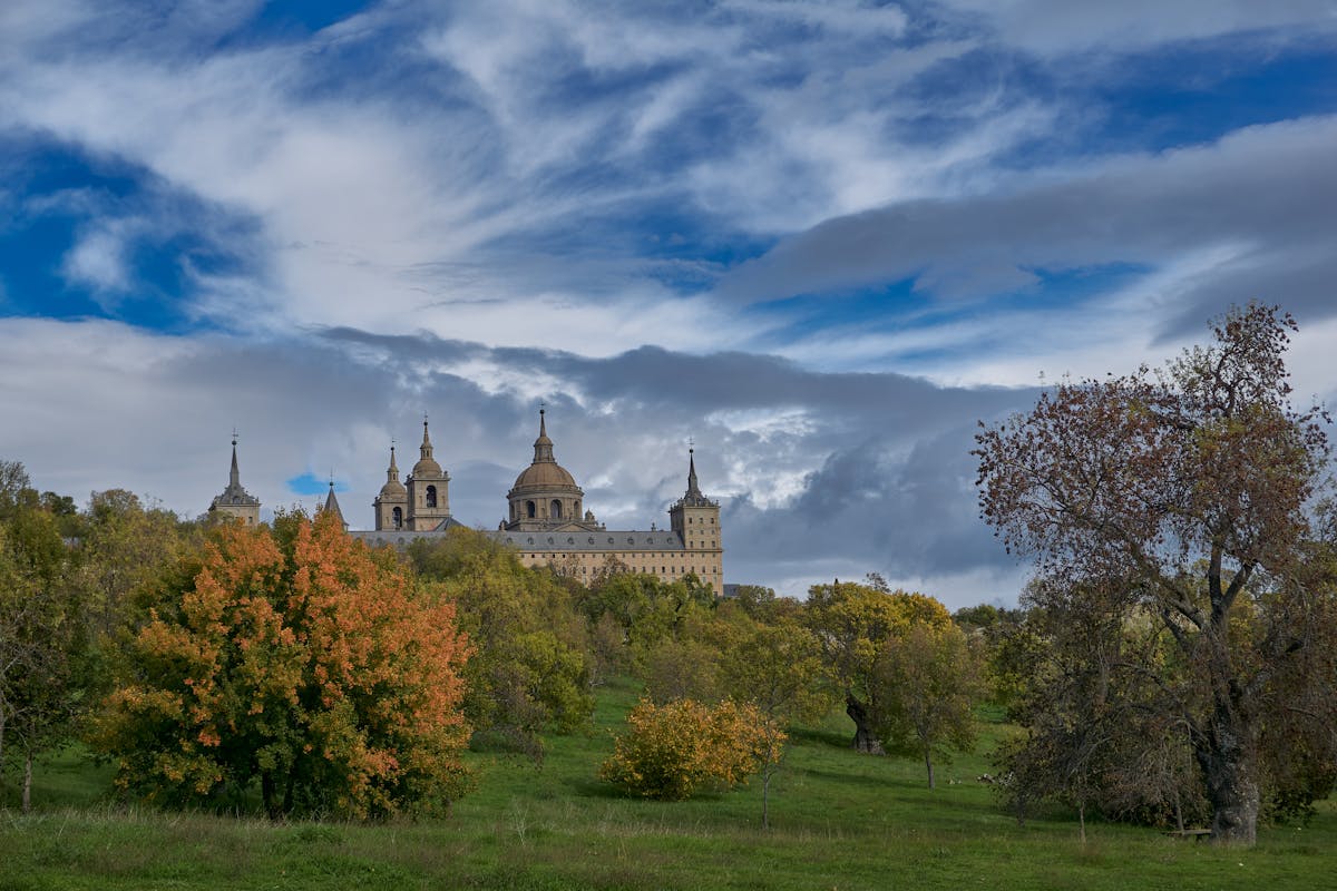 San Lorenzo de El Escorial Monastery in autumn with dramatic skies