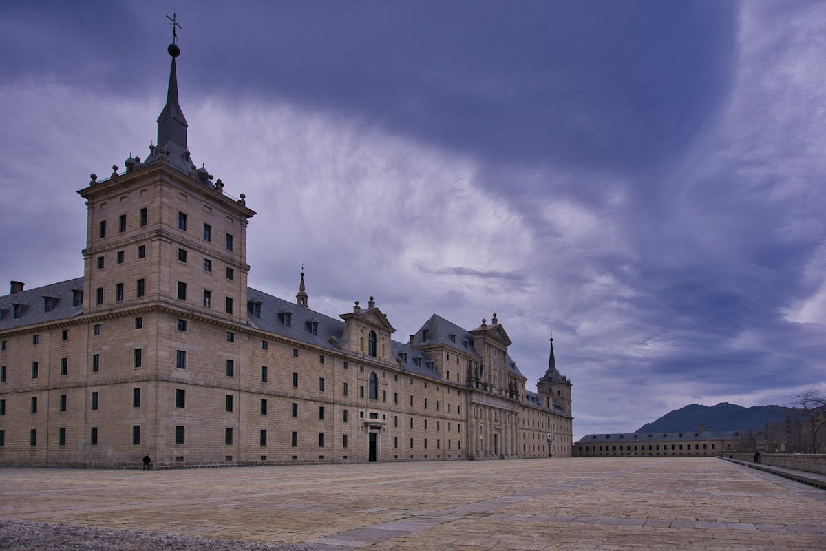 El Escorial Monastery in Spain framed by sky