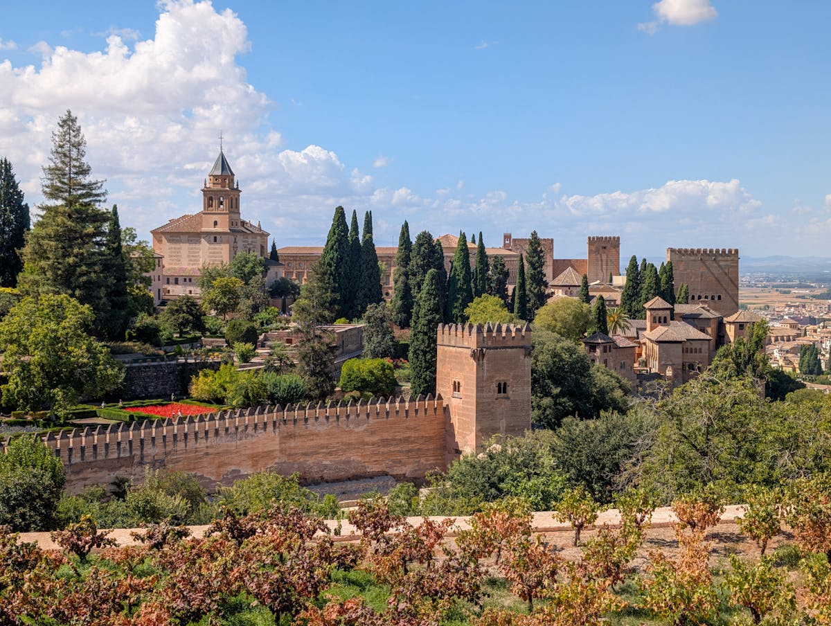 Alhambra gardens and fortress in Granada Spain