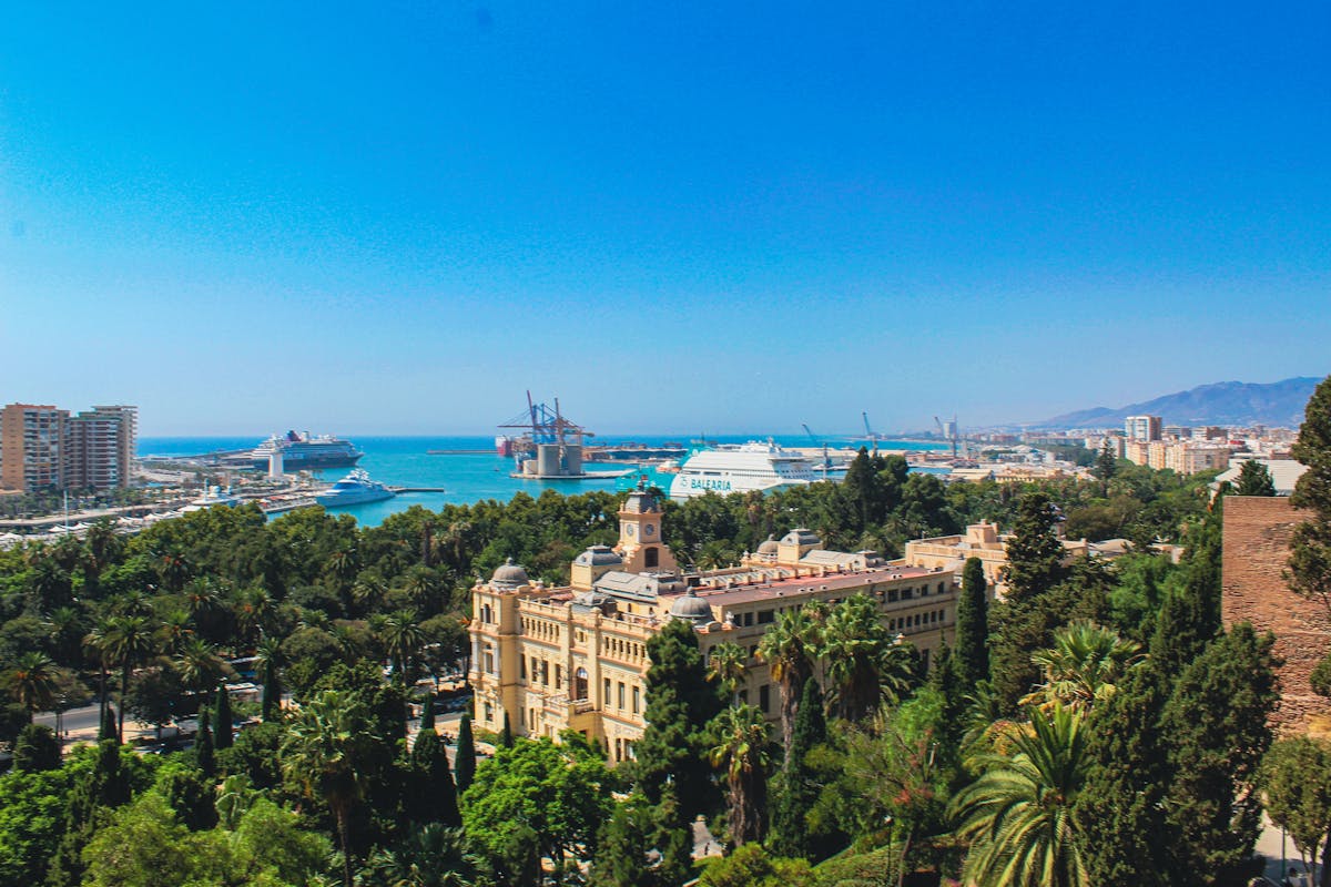 Scenic view of Malaga port and cityscape