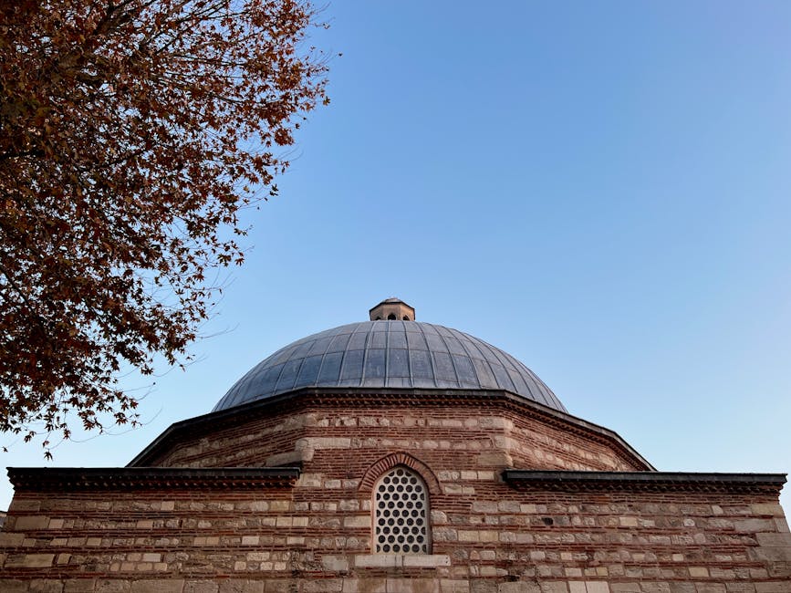 View of Hurrem Sultan Bathhouse's dome against a clear evening sky in Istanbul
