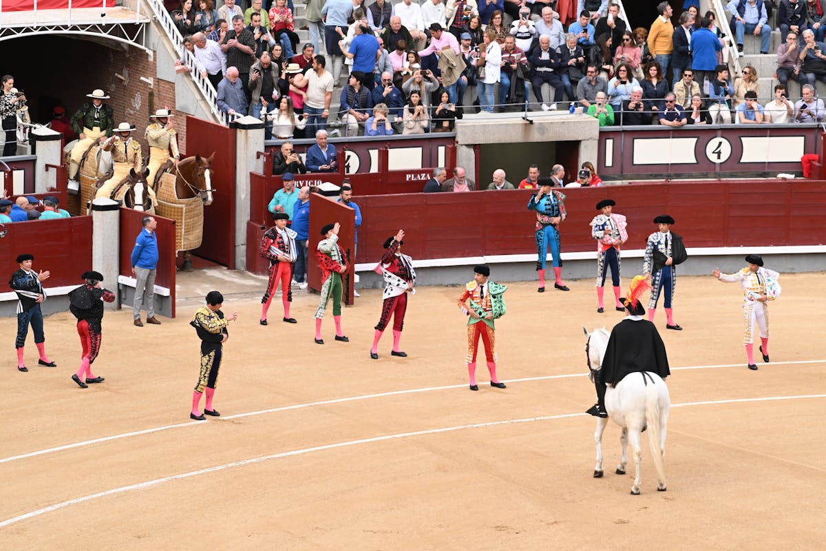 Bullfighting event at Plaza de Toros with crowd in Madrid