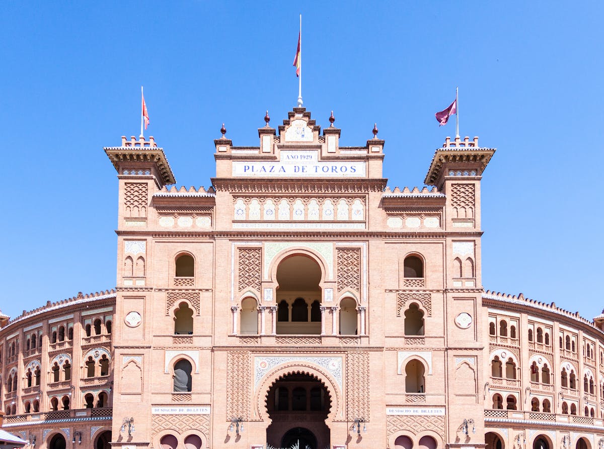 Front view of Plaza de Toros de Las Ventas bullring in Madrid Spain
