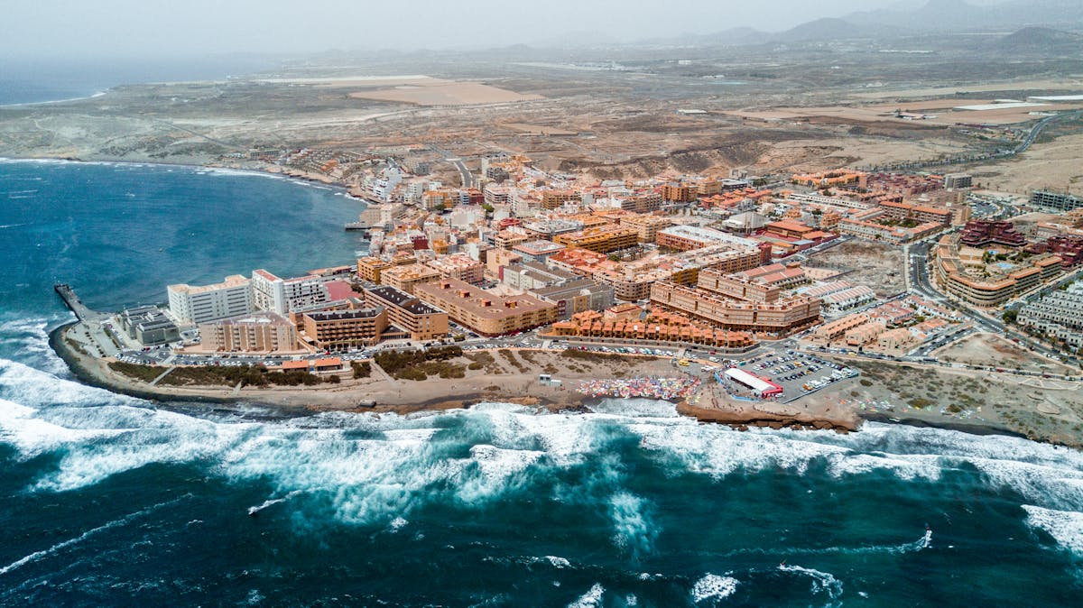 Aerial view of El Medano town and coastline in Tenerife