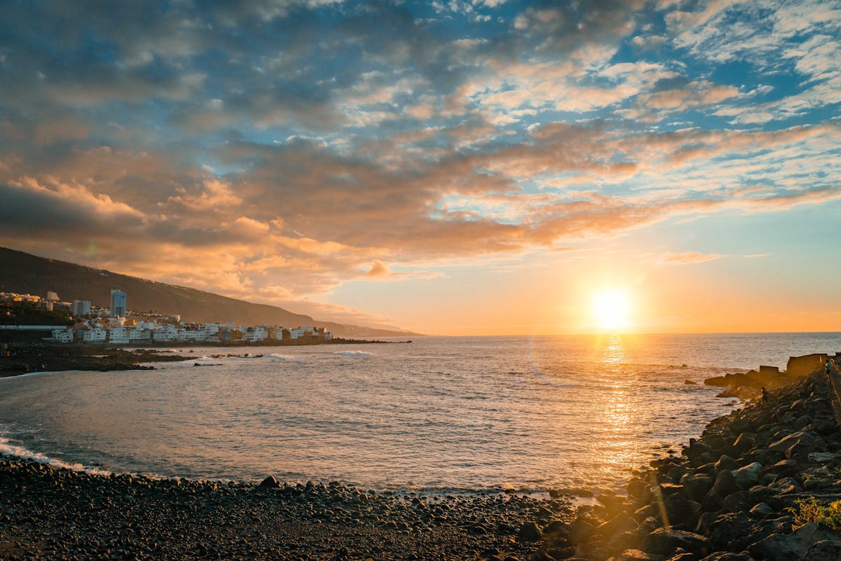 Stunning sunset view over the Atlantic Ocean from Puerto de la Cruz Tenerife